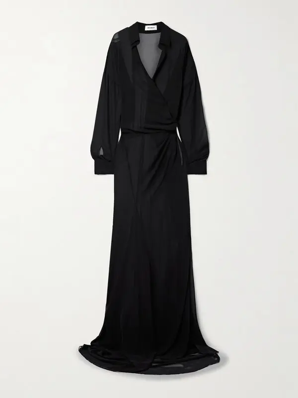 MONOT Cami Wrap-effect Chiffon Maxi Dress - Black