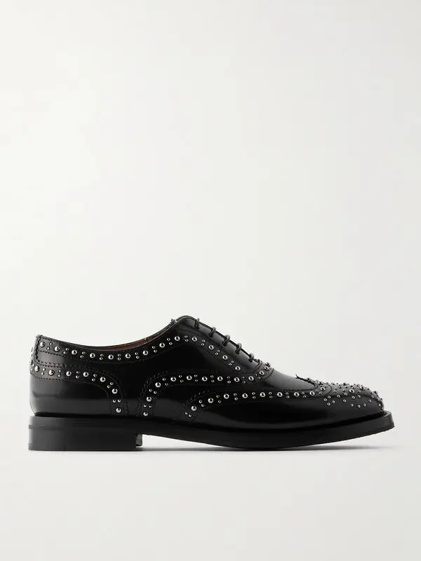 Church's Burwood Met Studded Glossed-leather Brogues - Black