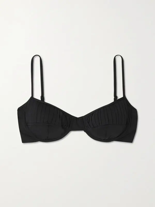 Fisch Italia Pleated Recycled Underwired Bikini Top - Black