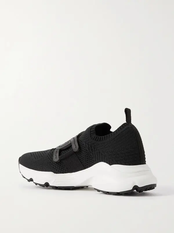 TOD'S Leather-trimmed Stretch-knit Slip-on Sneakers - Black