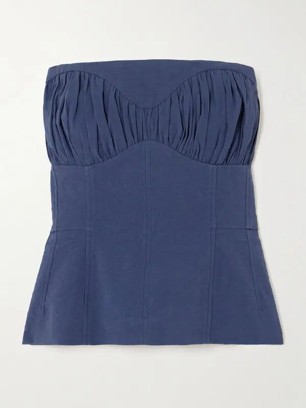 Tove Ruby Gathered Linen-blend Twill Peplum Bustier Top - Blue
