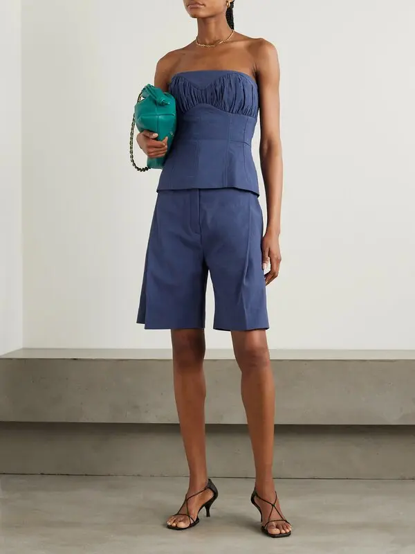 Tove Ruby Gathered Linen-blend Twill Peplum Bustier Top