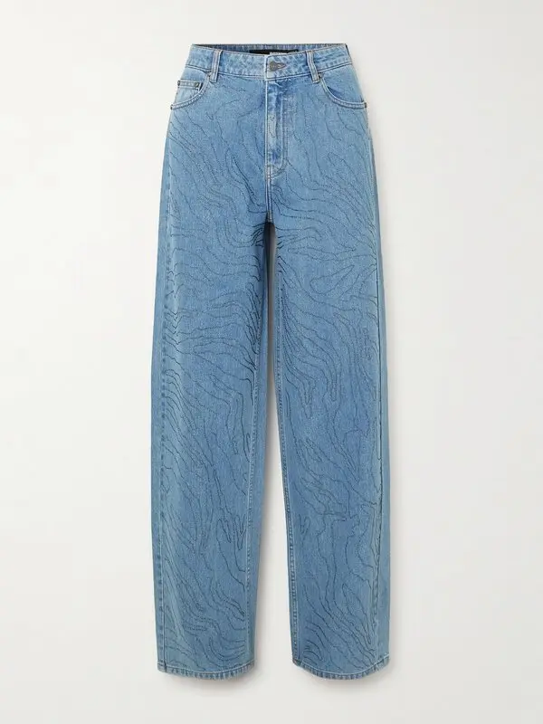 ROTATE BY BIRGER CHRISTENSEN Embellished Organic Denim Boyfriend Jeans