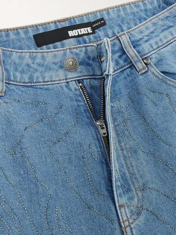 ROTATE BY BIRGER CHRISTENSEN Embellished Organic Denim Boyfriend Jeans
