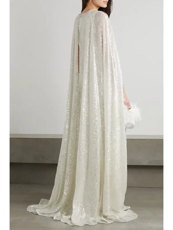 Erdem Kenley Cape-effect Sequined Chiffon Gown - Neutrals