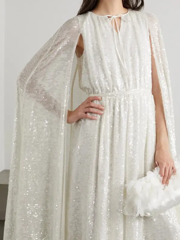 Erdem Kenley Cape-effect Sequined Chiffon Gown - Neutrals