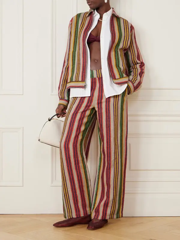 THE ELDER STATESMAN Coastal Decon Striped Linen-jacquard Jacket