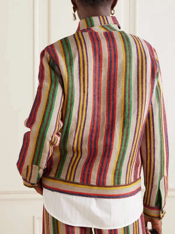 THE ELDER STATESMAN Coastal Decon Striped Linen-jacquard Jacket