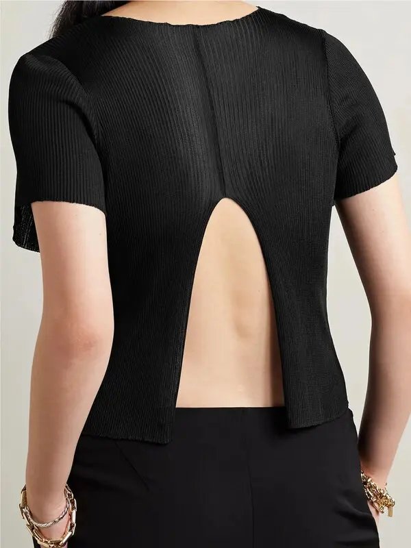 THE ROW Fuku Open-back Ribbed-knit T-shirt