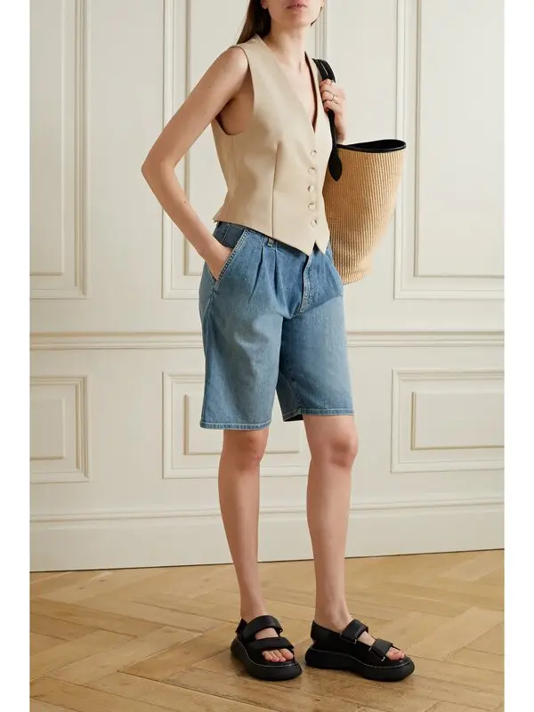 NILI LOTAN Julie Pleated Denim Shorts