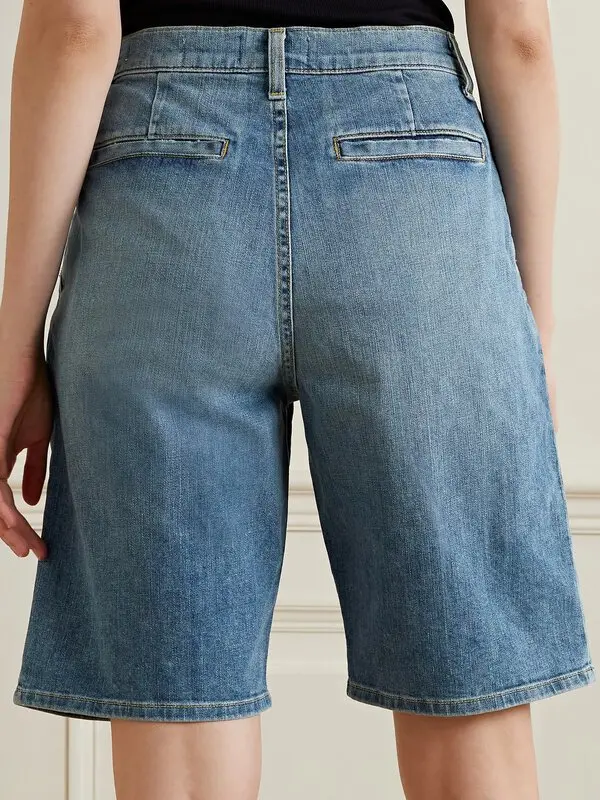 NILI LOTAN Julie Pleated Denim Shorts