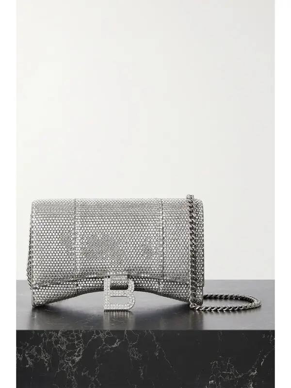 Balenciaga Hourglass Crystal-embellished Shoulder Bag - Gray