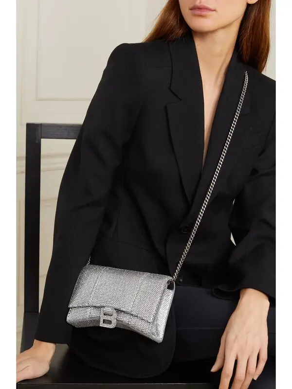 Balenciaga Hourglass Crystal-embellished Suede Shoulder Bag