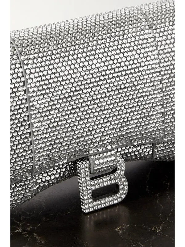 Balenciaga Hourglass Crystal-embellished Suede Shoulder Bag