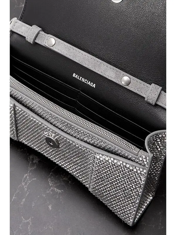 Balenciaga Hourglass Crystal-embellished Suede Shoulder Bag