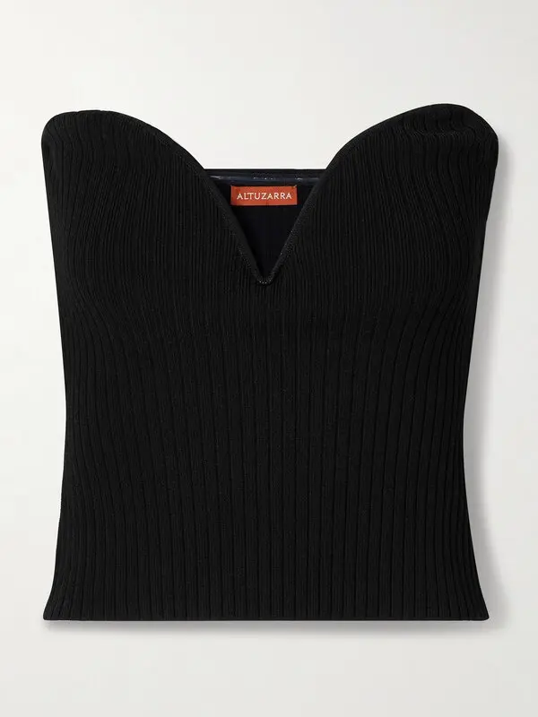 Altuzarra Lennon Strapless Ribbed-knit Bustier Top - Black