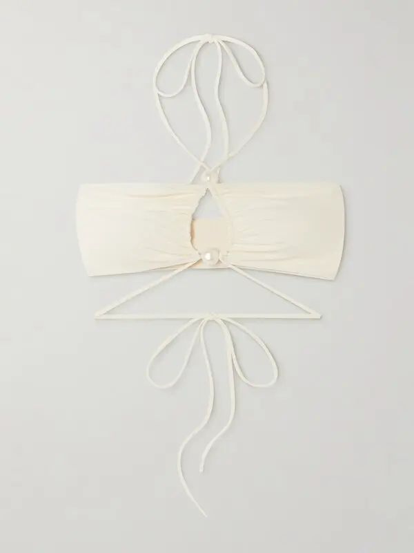 Magda Butrym Faux Pearl-embellished Halterneck Bikini Top - Neutrals