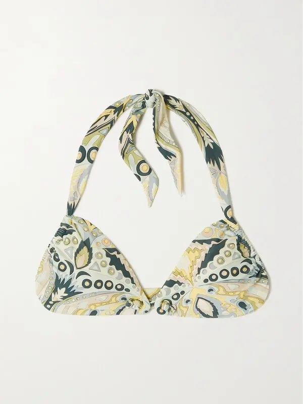 Cult Gaia Avis Printed Recycled Halterneck Bikini Top - Neutrals