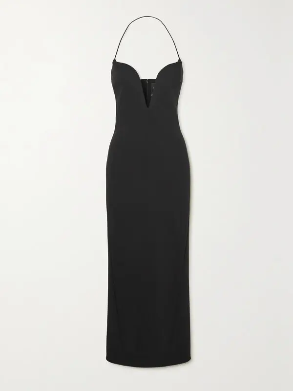 Givenchy Grain De Poudre Stretch Wool-blend Halterneck Midi Dress - Black