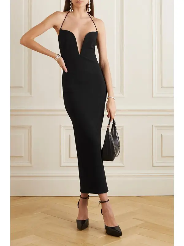 Givenchy Grain De Poudre Stretch Wool-blend Halterneck Midi Dress