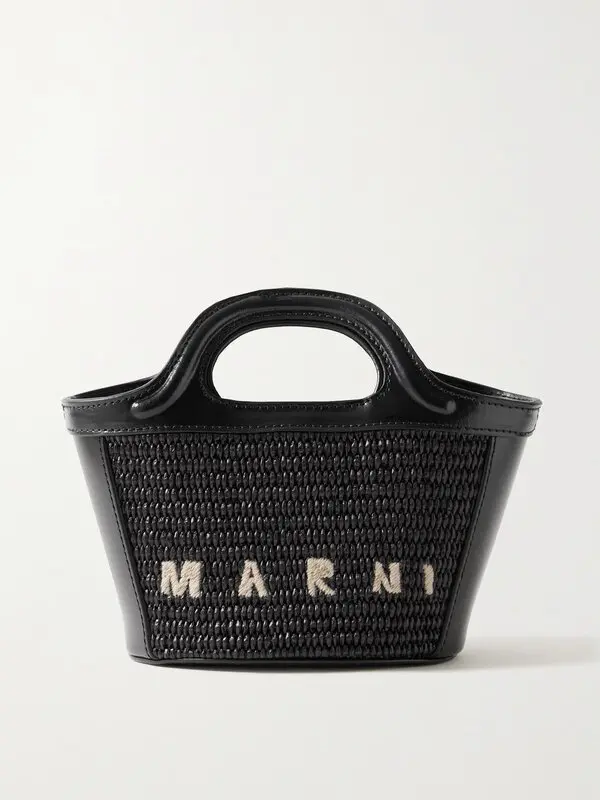 Marni Tropicalia Micro Leather And Embroidered Raffia-like Tote