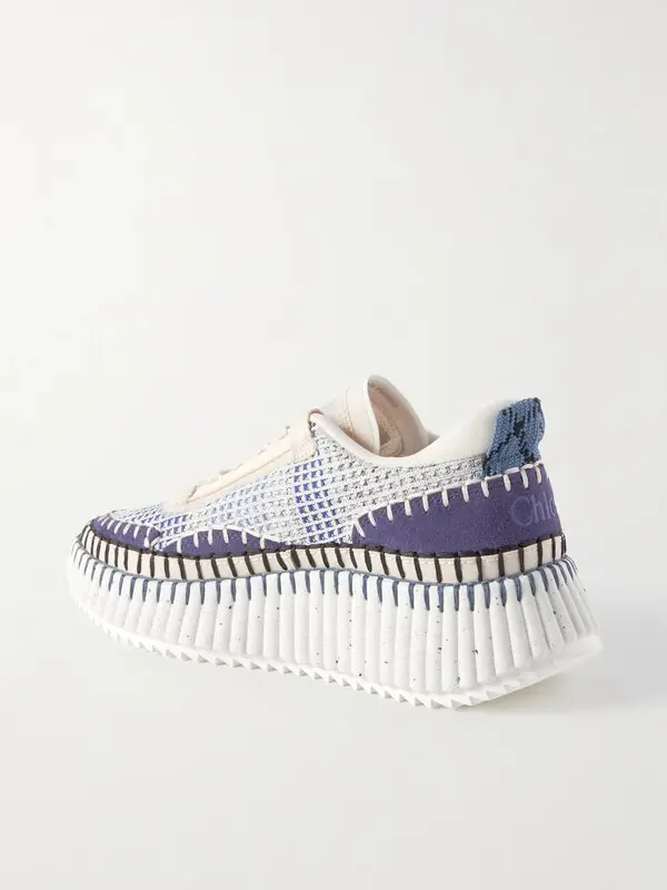 Chloé Nama Embroidered Recycled-mesh And Suede Sneakers - Blue