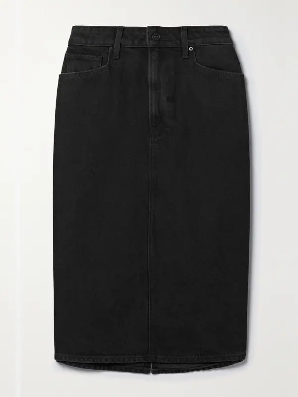 Paige Siren" Wash Denim Skirt With Knee Slit