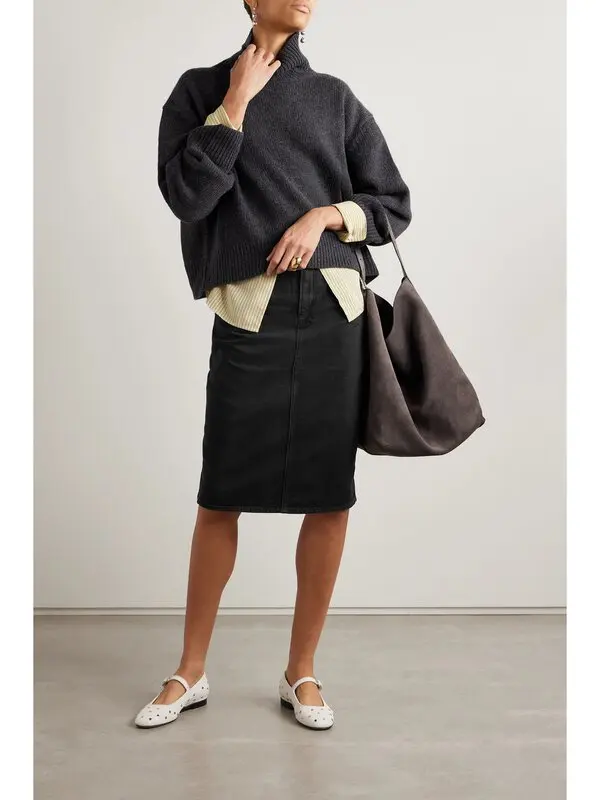 Paige Siren" Wash Denim Skirt With Knee Slit