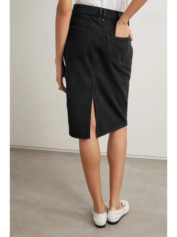 Paige Siren" Wash Denim Skirt With Knee Slit
