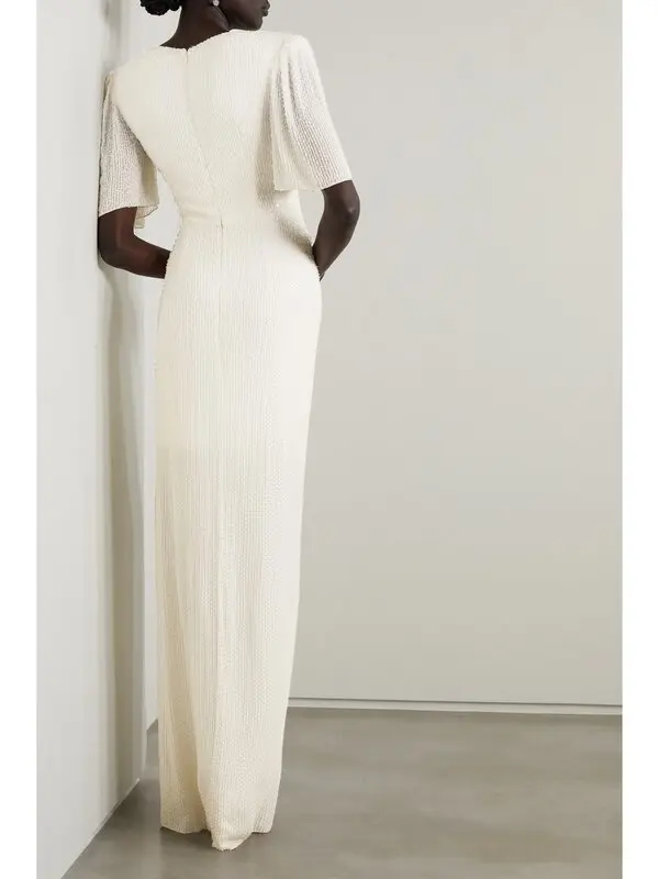 Jenny Packham Draped Wrap-effect Embellished Gown