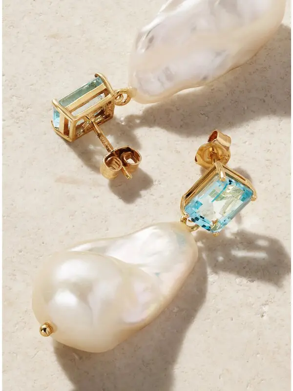 Mateo 14kt Gold Baroque Pearl And Topaz Drop Earrings