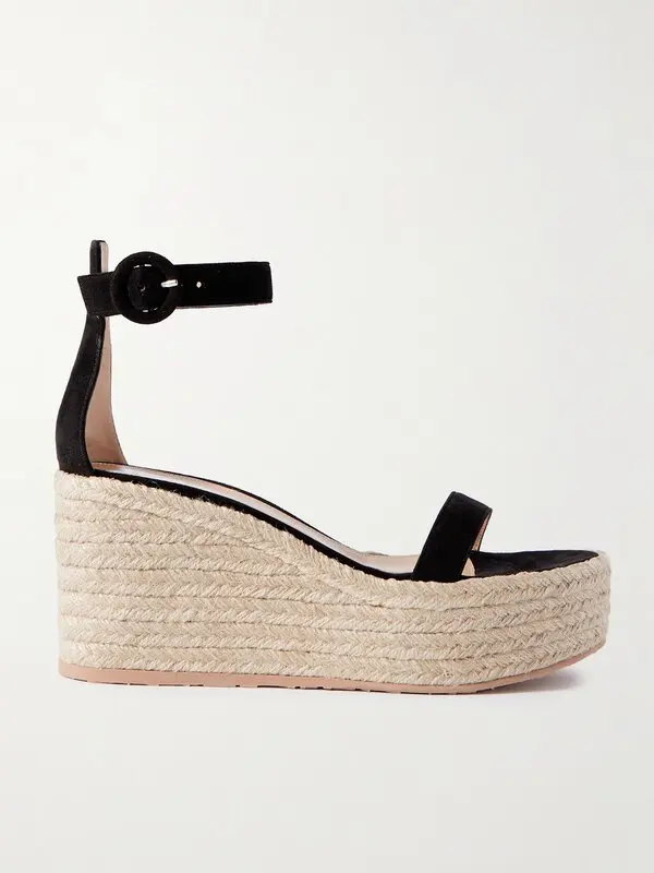 GIANVITO ROSSI 45 Suede Espadrille Wedge Sandals - Black