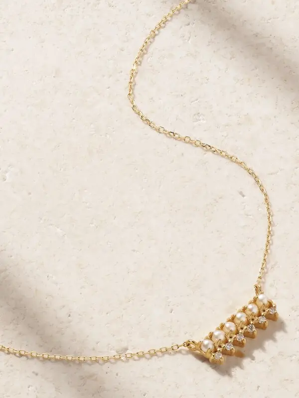 Mateo 14-karat Diamond And Pearl Necklace - Gold