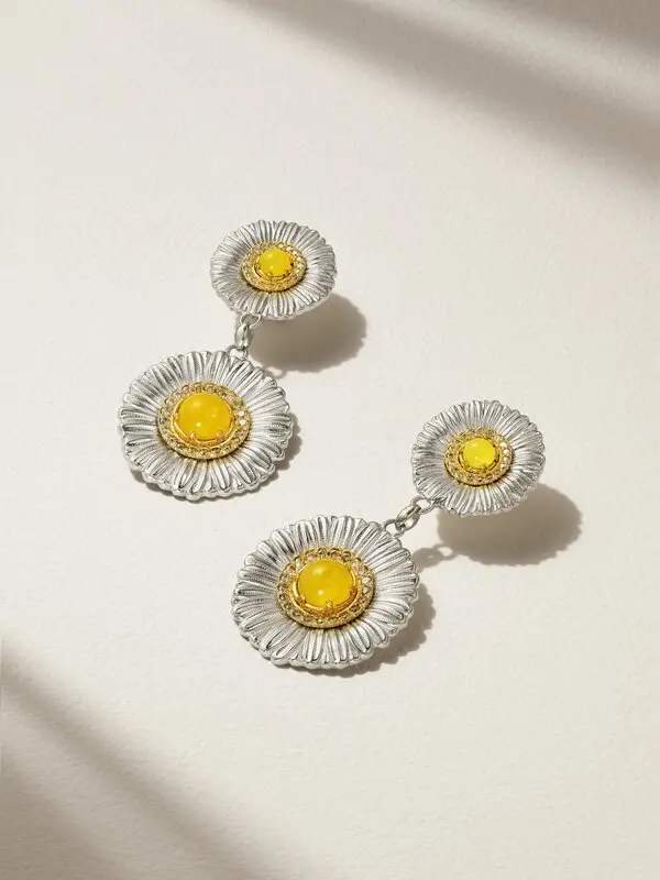 Buccellati Daisy Drop Earrings In Gold-plated Sterling Agate, And Diamond - Silver