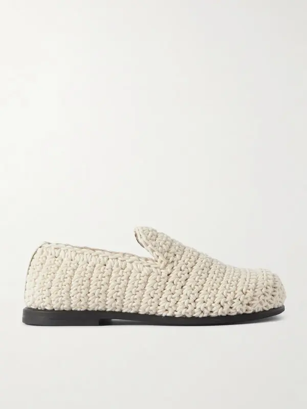 JW Anderson Crocheted Cotton Loafers With Leather Trim - Neutrals