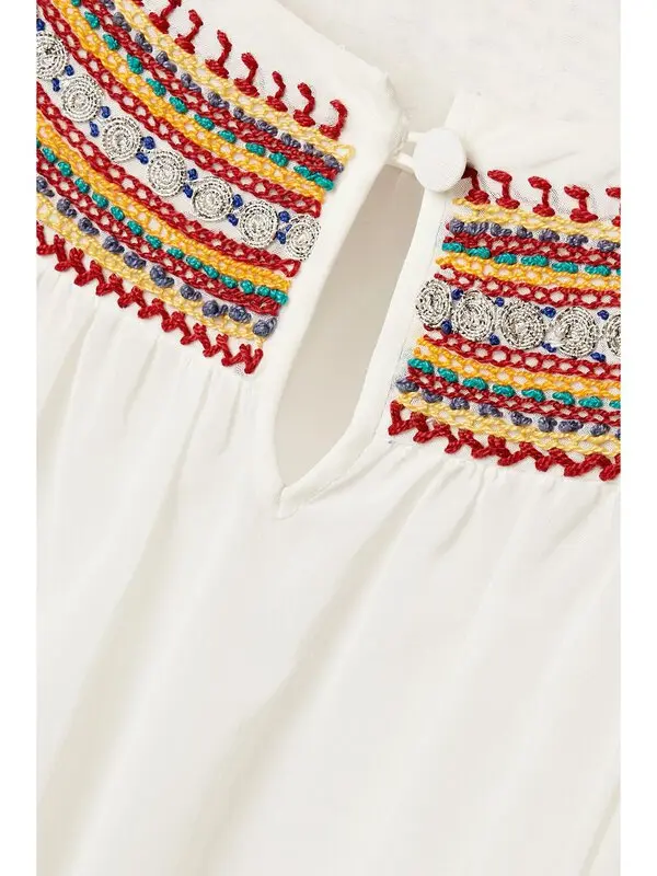 BODE Embroidered Cotton-voile Blouse With Billowy Sleeves