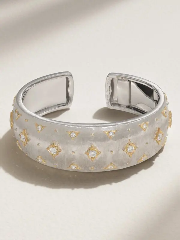 Buccellati 18-karat White And Yellow Gold Diamond Cuff - Silver
