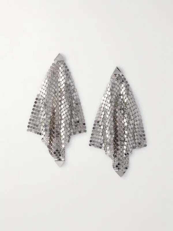 Rabanne Pixel Flow Chainmail Drop Earrings - Silver
