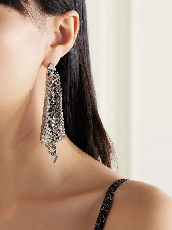 Rabanne Pixel Flow Chainmail Drop Earrings - Silver