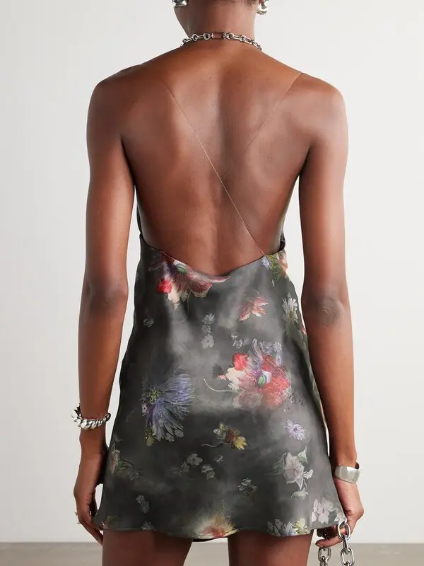 Y/project Floral Print Recycled Satin Mini Dress - Gray