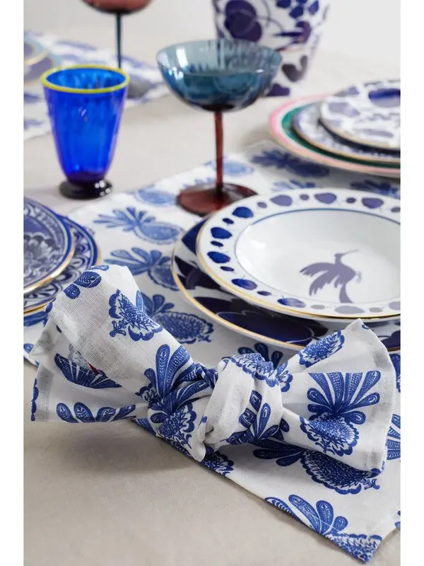 La DoubleJ Set Of Six Printed Linen Napkins