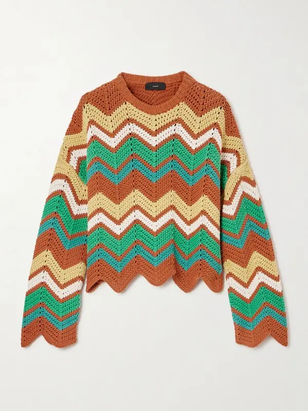 Alanui Kaleidoscopic Chevron Crocheted Cotton-blend Sweater
