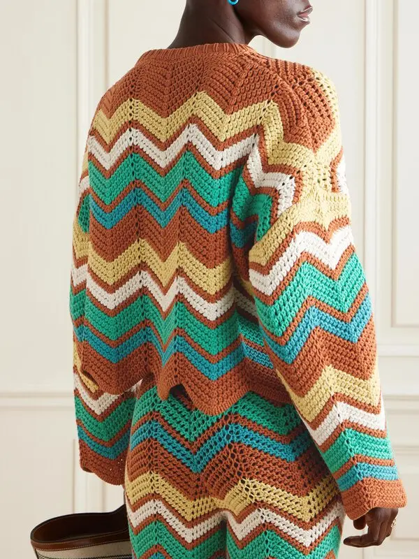 Alanui Kaleidoscopic Chevron Crocheted Cotton-blend Sweater