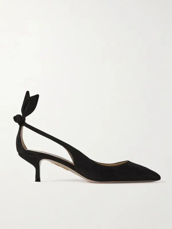 AQUAZZURA Bow Tie 50 Suede Pumps - Black