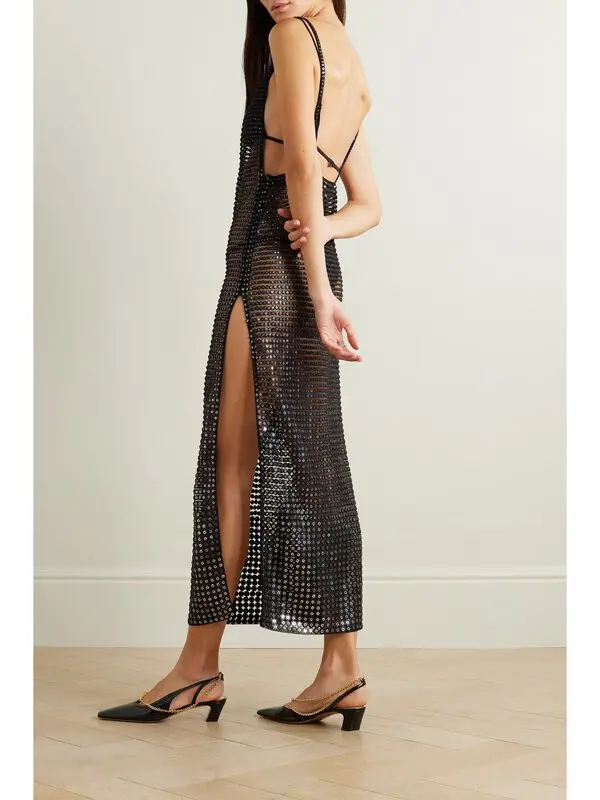 BODE Open-back Sequined Mesh Midi Dress