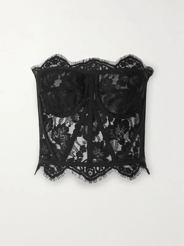 Dolce & Gabbana Grosgrain-trimmed Lace Bustier Top - Black