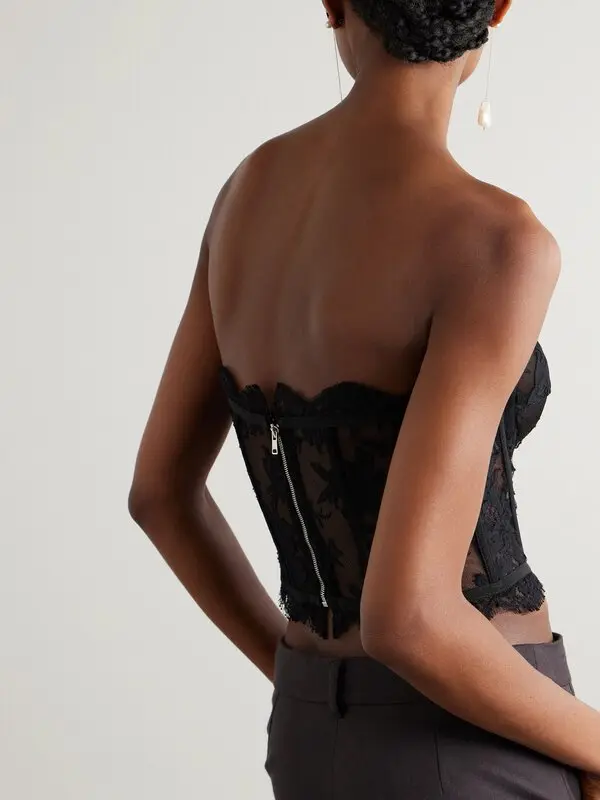 Dolce & Gabbana Grosgrain-trimmed Lace Bustier Top - Black