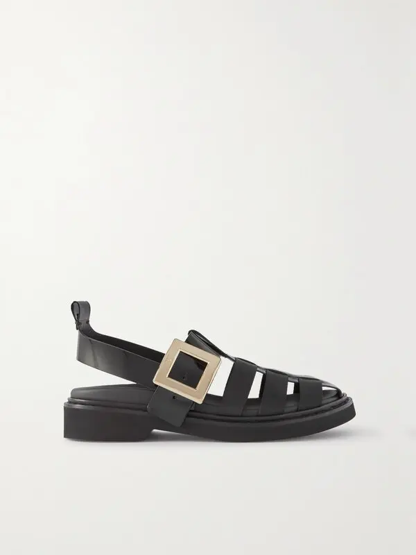 ROGER VIVIER Viv Rangers Fisherman Patent-leather And Grosgrain Sandals - Black