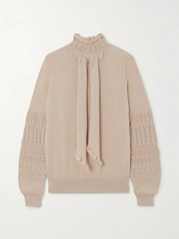 Purdey Draped Pointelle-knit Cashmere Sweater - Neutrals