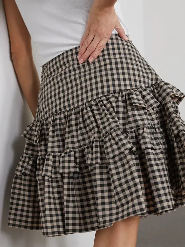 MOLLY GODDARD Tiered Ruffled Gingham Cotton-poplin Mini Skirt